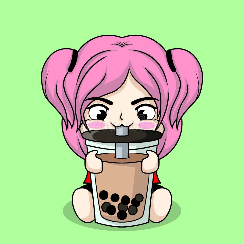 Cute Chibi Girl Drinking Bubble Milk Tea Stock Vector - Illustration of summer, bubble: 264067238