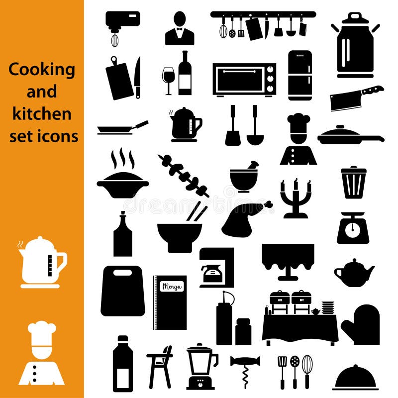 Cooking and Kitchen Set Icons Stock Vector - Illustration of fork, spoon: 266474923