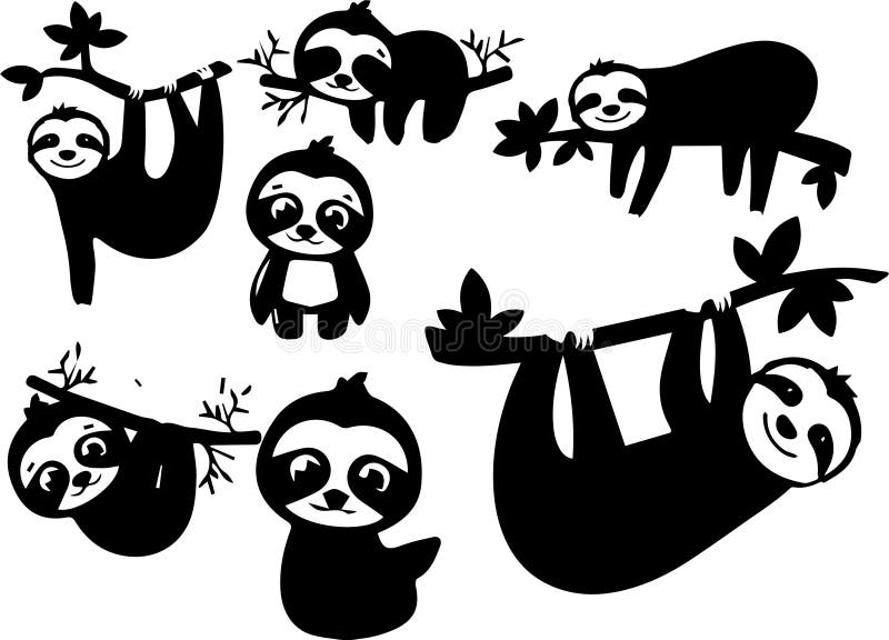 Sloth Silhouette Set , Sloth Vector Design, Sloth Icon Set Stock Vector ...