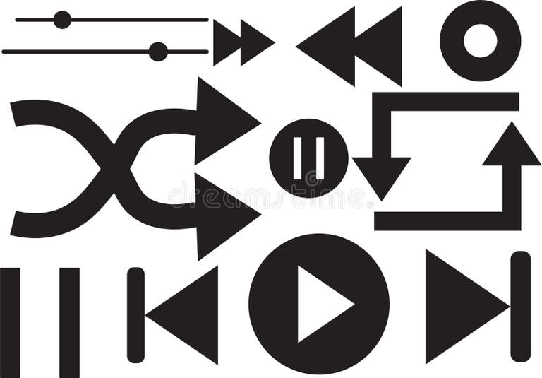 Audio Control Buttons Silhouette Set Stock Vector - Illustration of ...