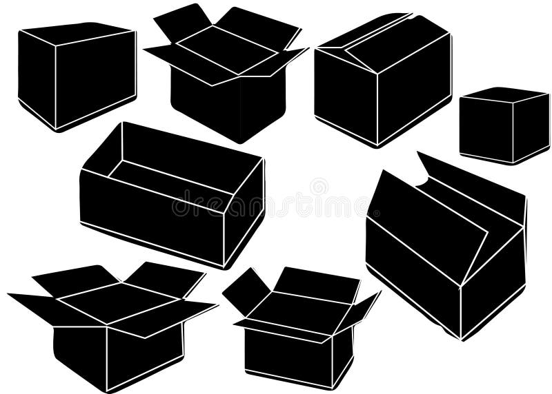 Cardboard Box Silhouette Set Stock Vector - Illustration of cargo ...