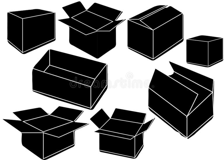 Cardboard Box Silhouette Set Stock Vector - Illustration of cargo ...