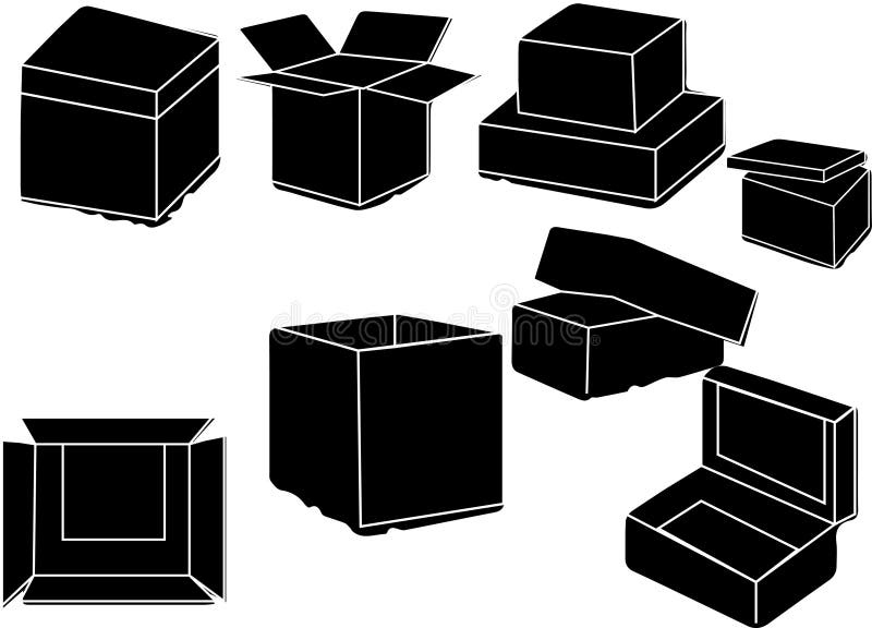 Cardboard Box Silhouette Set Stock Vector - Illustration of icon ...