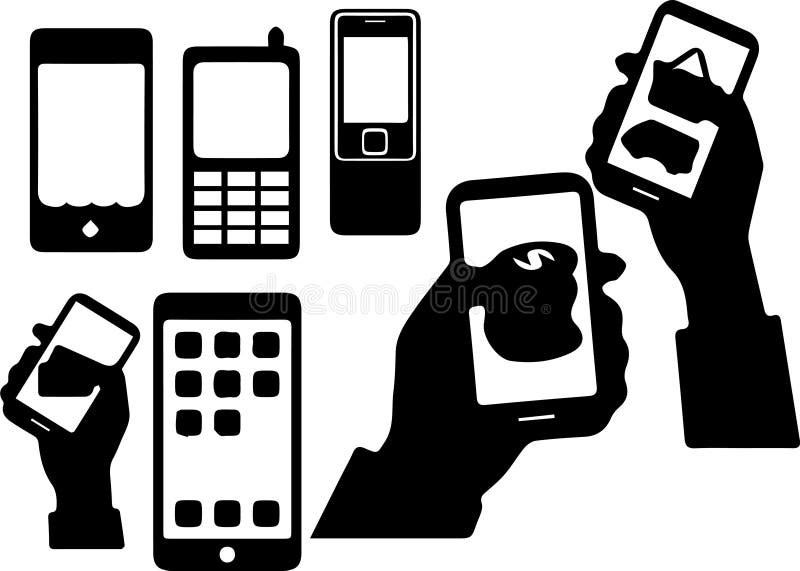 Cell Phone silhouette Set stock vector. Illustration of front - 267062789