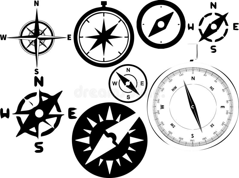 Compass silhouette Set stock vector. Illustration of journey - 267062835