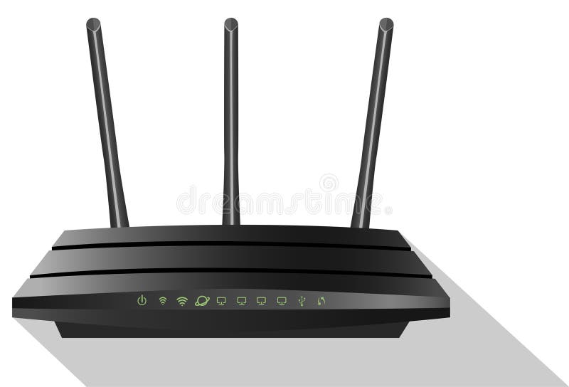 A Wireless Router with Black Color and Three Antennas Stock Vector ...