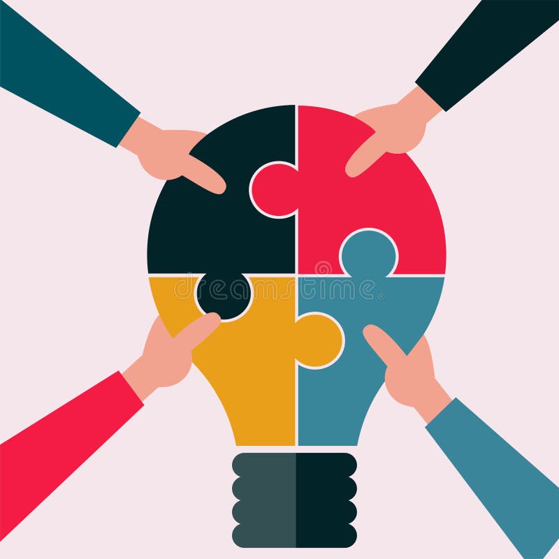 People Hand Connecting Puzzle Elements. Cooperation, Solidarity ...