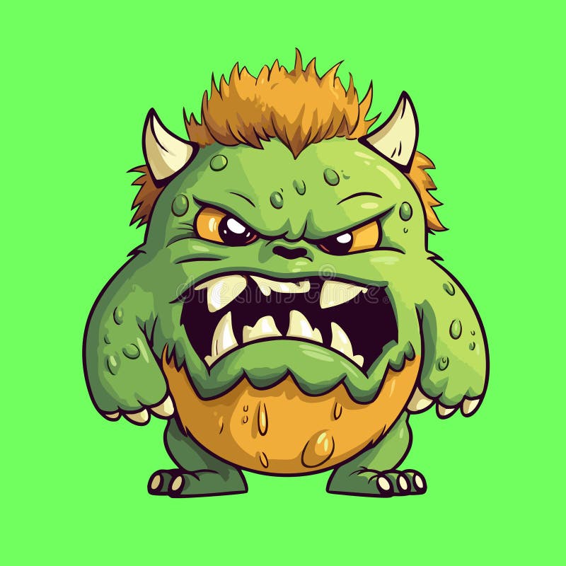 Angry Cartoon Monster. Vector Illustration of a Monster on a Green ...