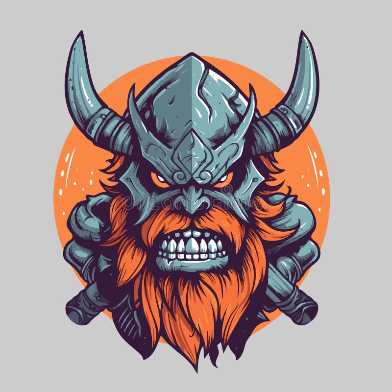 Viking Monster with Horns. Vector Illustration for T-shirt Stock Vector ...