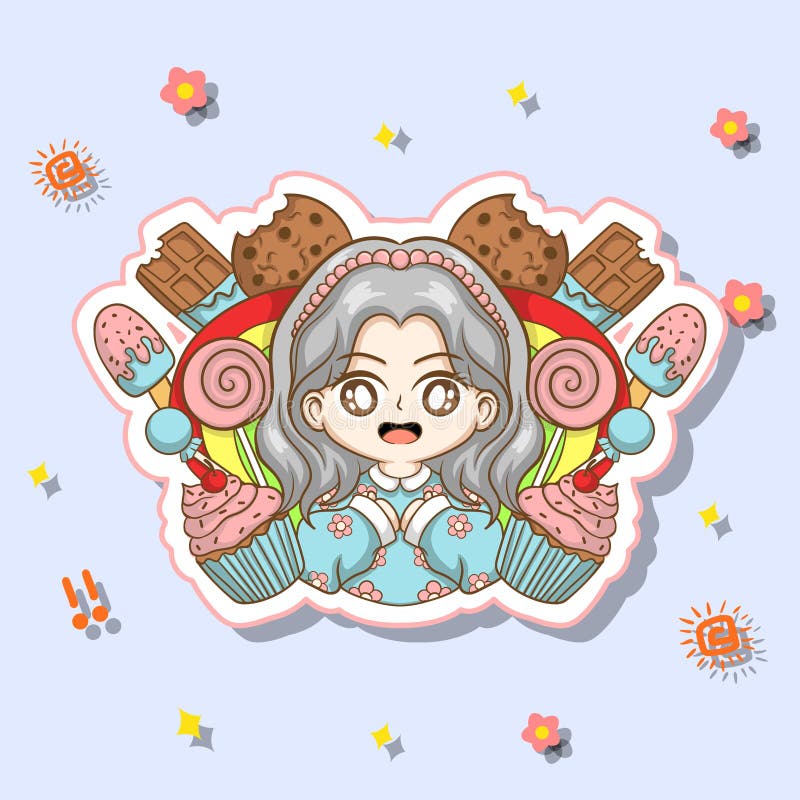 Cute Cartoon Girl with Chocolate and Cookies. Vector Illustration for ...
