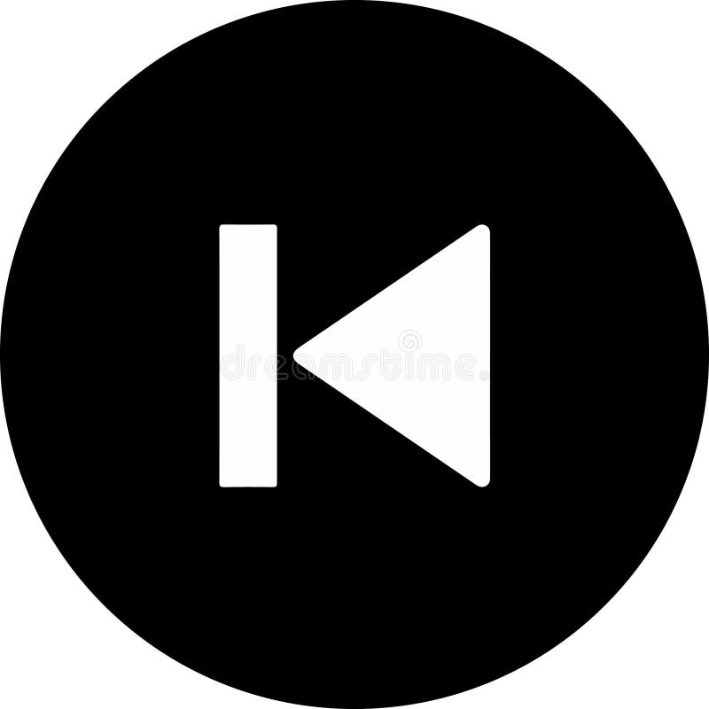 The White Skip To Rewind Button is Centered on a Black Circle Stock ...