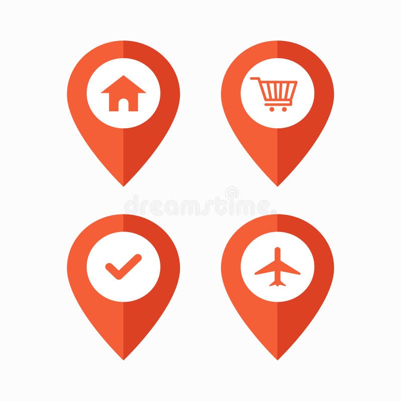 Red Location Pin Icon Collection Isolated in White Background Stock ...