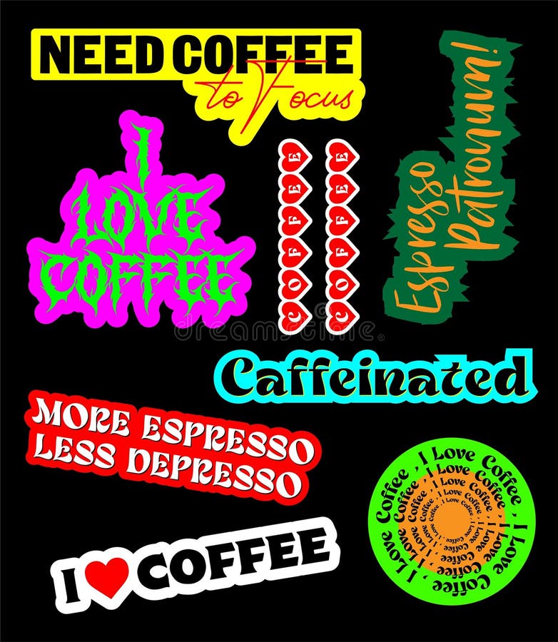 Retro Coffee Stickers Groovy, Elements of Coffee Addict, I Love Coffee ...