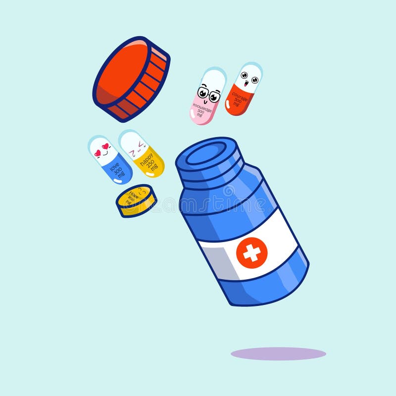 Cute Illustration of Medicines and Bottle Stock Vector - Illustration ...