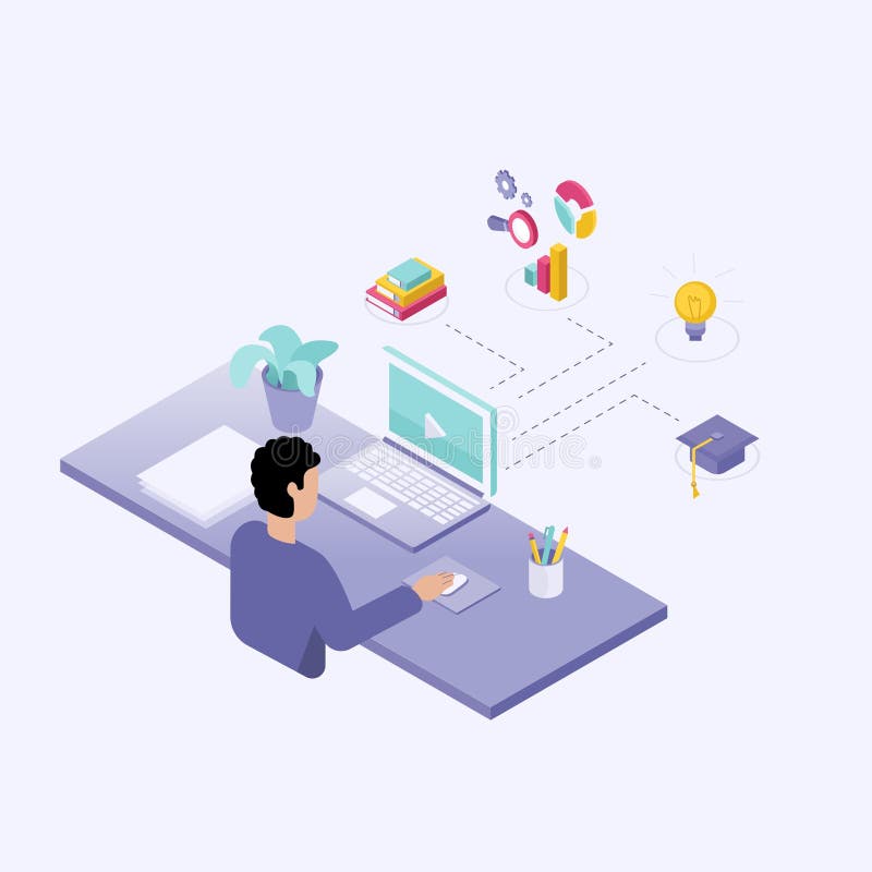 Vector Illustration E-Learning Platform Illustrations Stock Vector - Illustration of visually ...