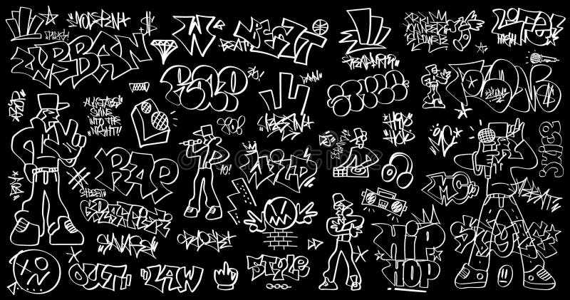 Rap Graffiti Lettering Doodles Vector Background ,isolated Design ...