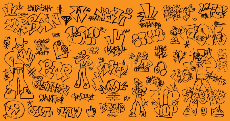 Rap Graffiti Lettering Doodles Vector Background ,isolated Design ...