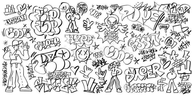 Rap Graffiti Lettering Doodles Vector Background ,isolated Design ...