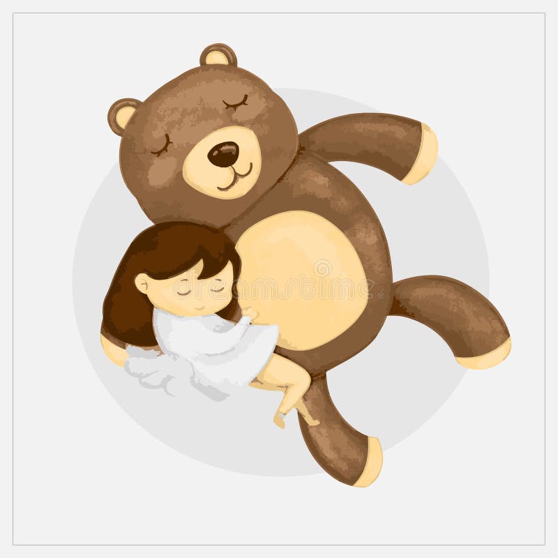 Girl Sleep Hug Bear Sweet Dream Friend Stock Illustration ...