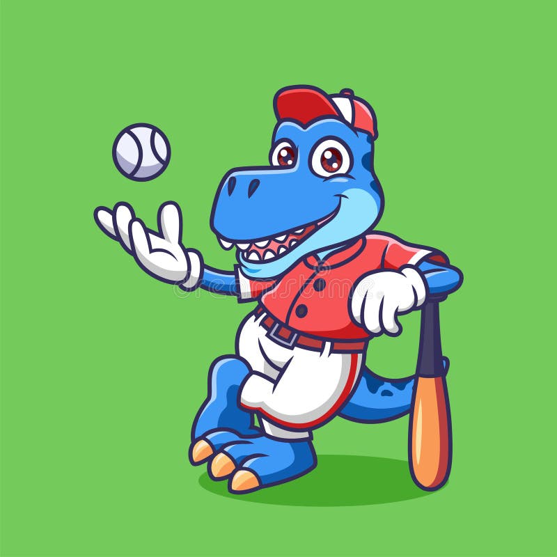 Cute T-rex Dinosaur As a Baseball Player Animal Cartoon Character ...