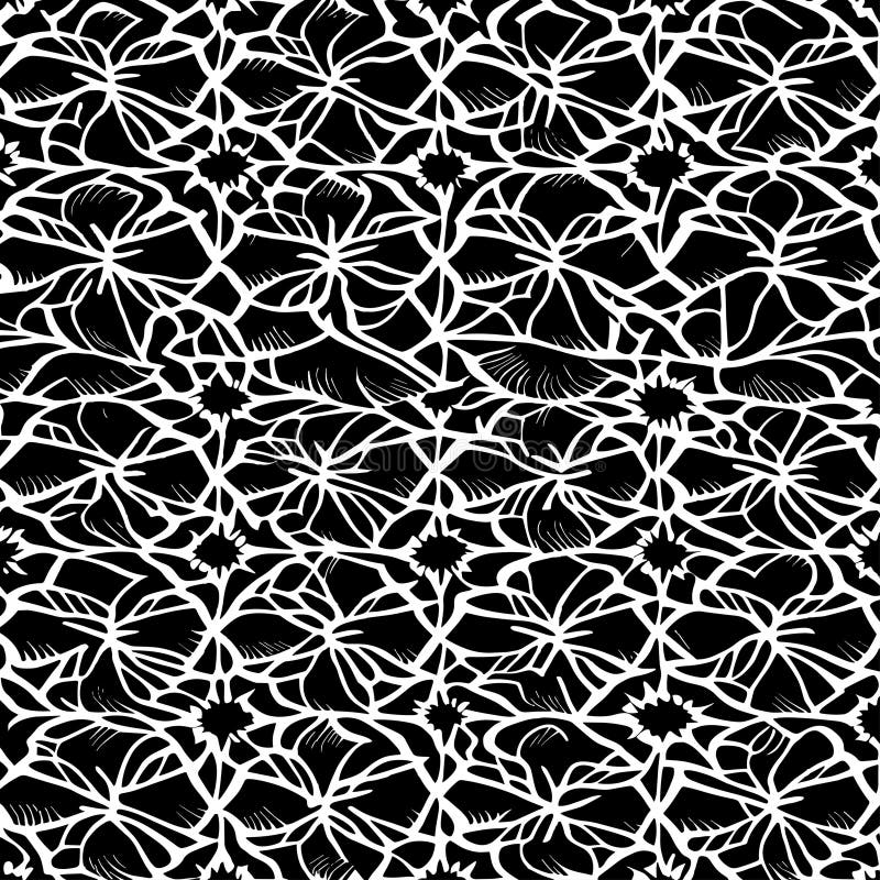Black and White Abstract Pattern, Fragments of Flowers and Leaves Stock ...