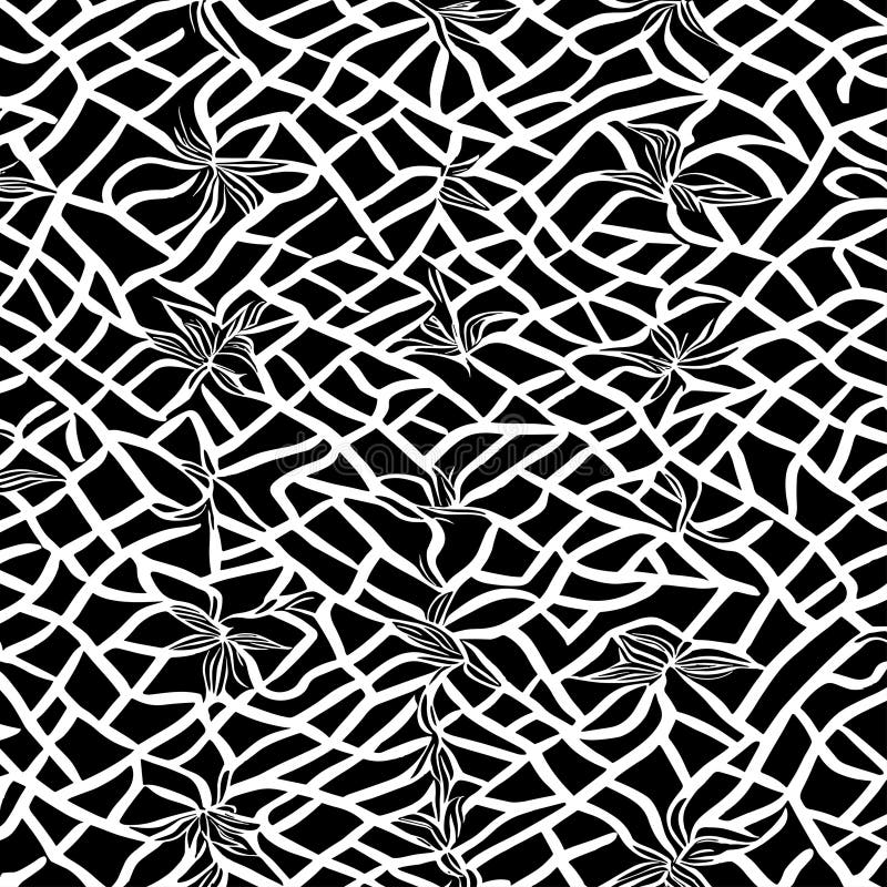 Black and White Abstract Pattern, Small Flower Motif Growing on the ...