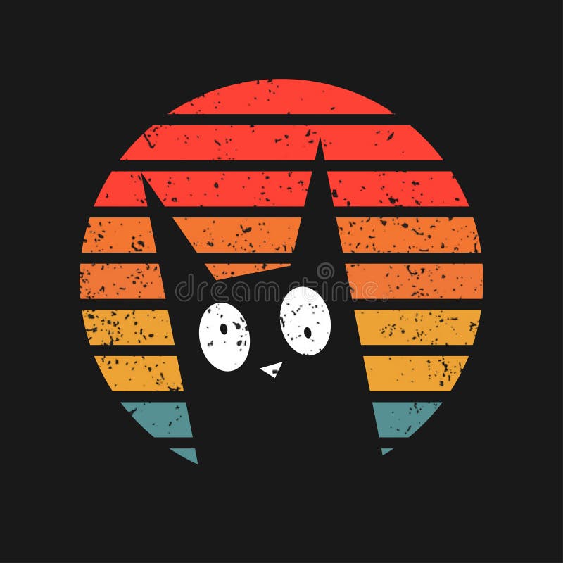 Retro Sunset Cat Illustration Stock Illustration - Illustration of ...