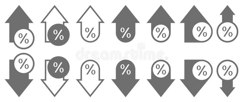 Set of Gray and White Percentage Arrows. Increase and Decrease, Growth and Reduce Concept Stock ...