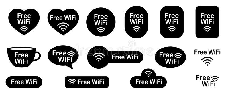 Free WiFi Icons. Set of Black and White Stickers. Free Wi-Fi Zone Stock ...