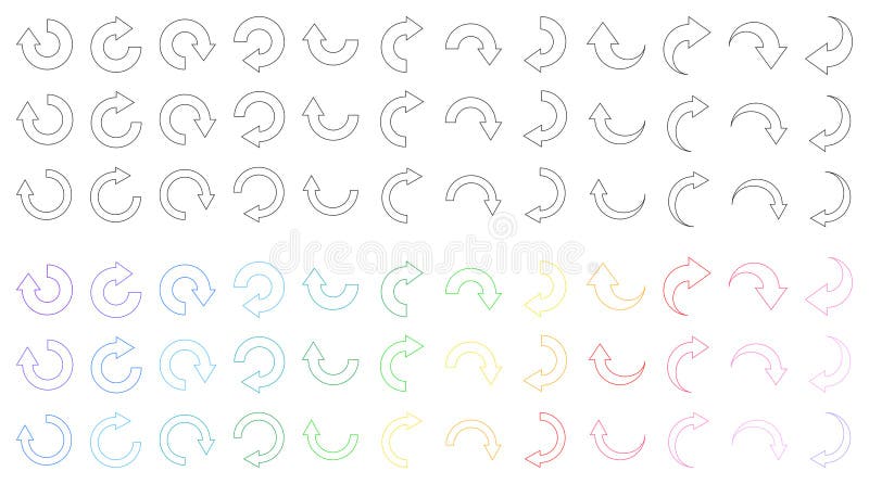 Set of Black and Multicolored Outline Arrows. Turn Over, Flip, Reverse ...