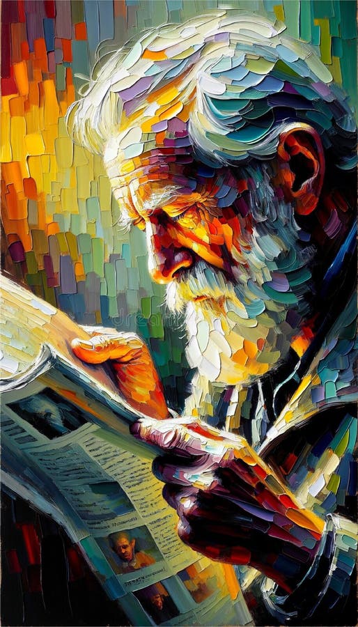 A Lonely Old Man Reading a Newspaper Stock Illustration - Illustration ...