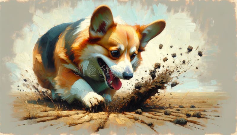 An Excited Corgi Digging the Ground Actively Stock Illustration ...