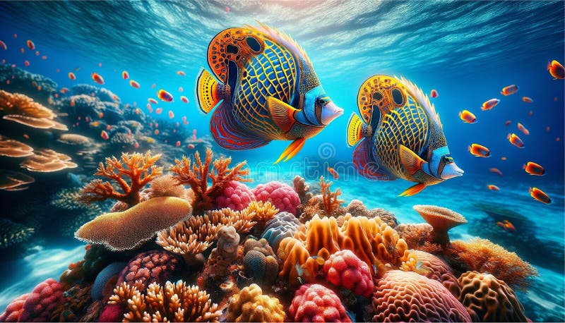 Butterfly Fish Hovers Over the Coral Reef Stock Illustration ...