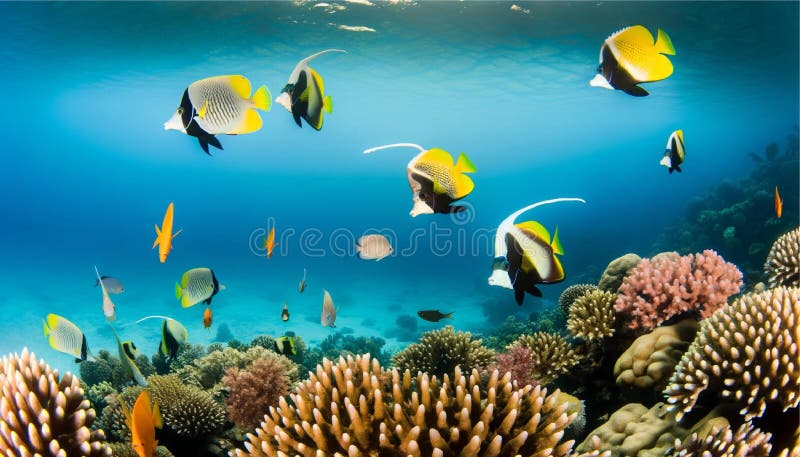Longnose Butterfly Fish and Butterfly Fish Hover Over the Scenic Coral ...