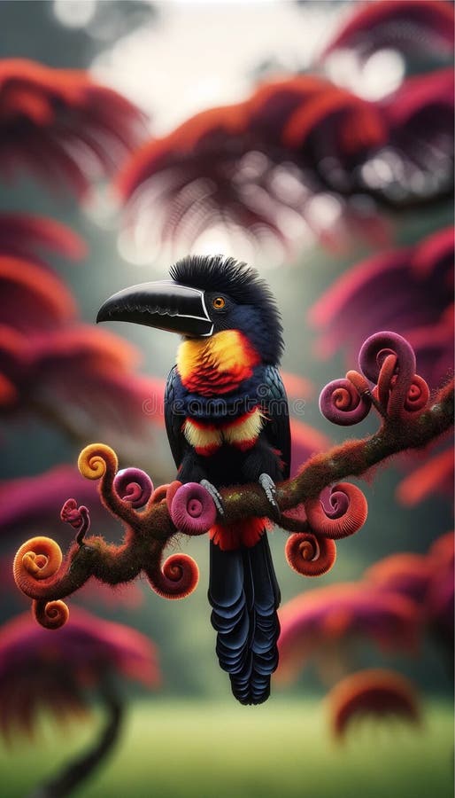 A Aracari Bird on a Persian Ironwood Tree Stock Illustration ...