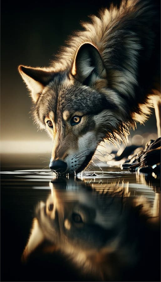 A Wolf Drinking Water from a Canal Stock Illustration - Illustration of ...