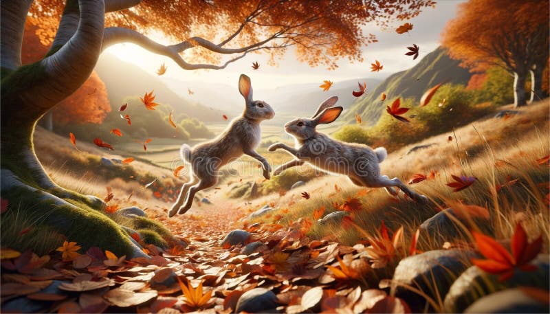 Two Rabbits Playfully Chasing Each Other in Mid-airout Stock ...