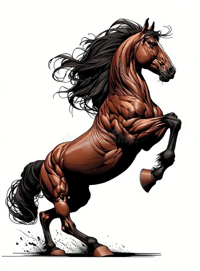 A Majestic Brown Horse Captured in a Dynamic Pose Stock Illustration ...