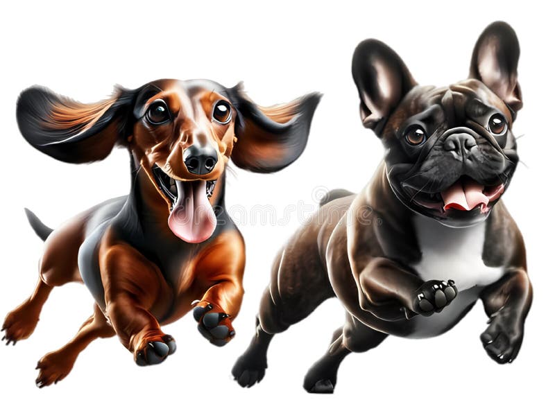 A Dachshund and a French Bulldog Running To Its Owner Stock Photo ...