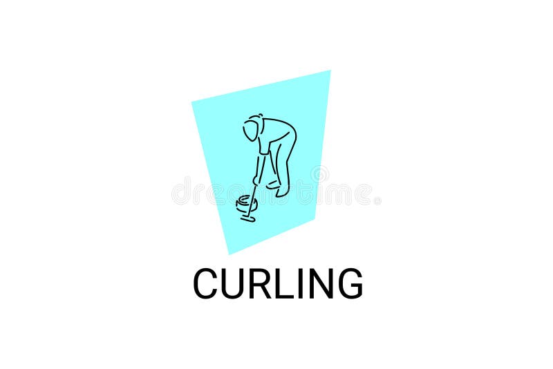 Curling Sport Vector Line Icon. Sportman with Curling Stones, Equipment ...