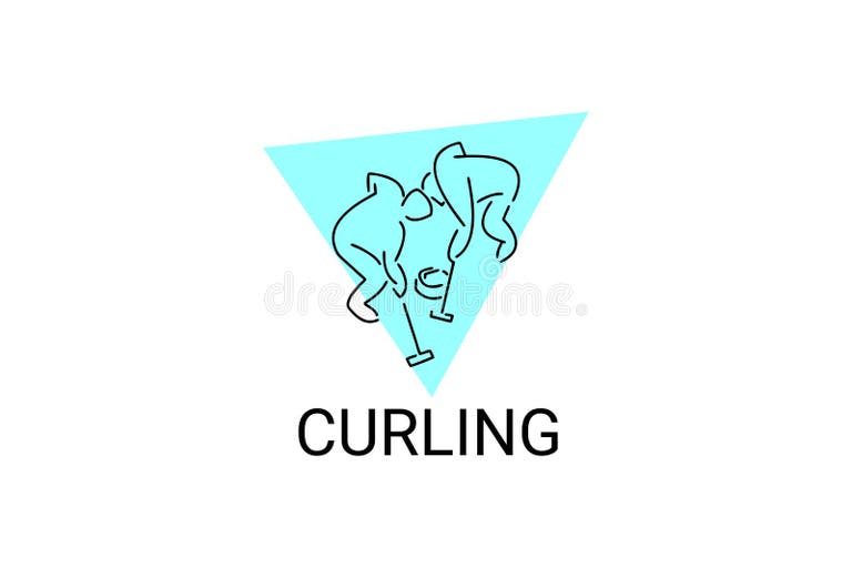 Curling Sport Vector Line Icon. Sportman with Curling Stones, Equipment ...