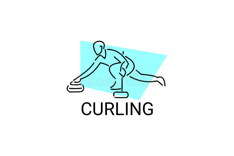 Curling Sport Vector Line Icon. Sportman with Curling Stones, Equipment ...