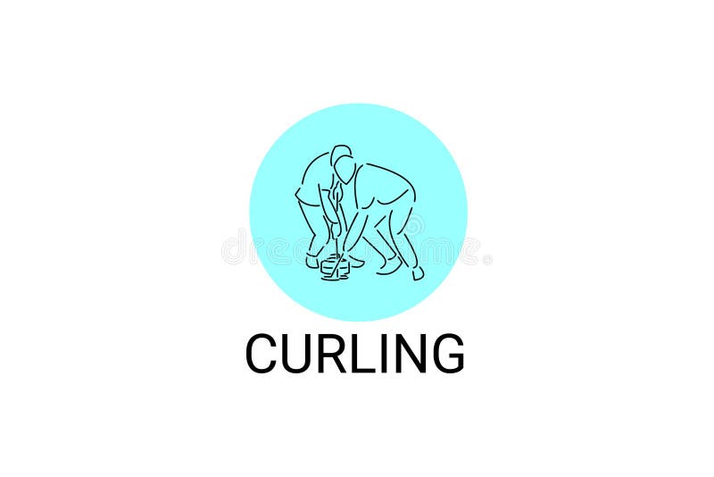 Curling Sport Vector Line Icon. Sportman with Curling Stones, Equipment ...