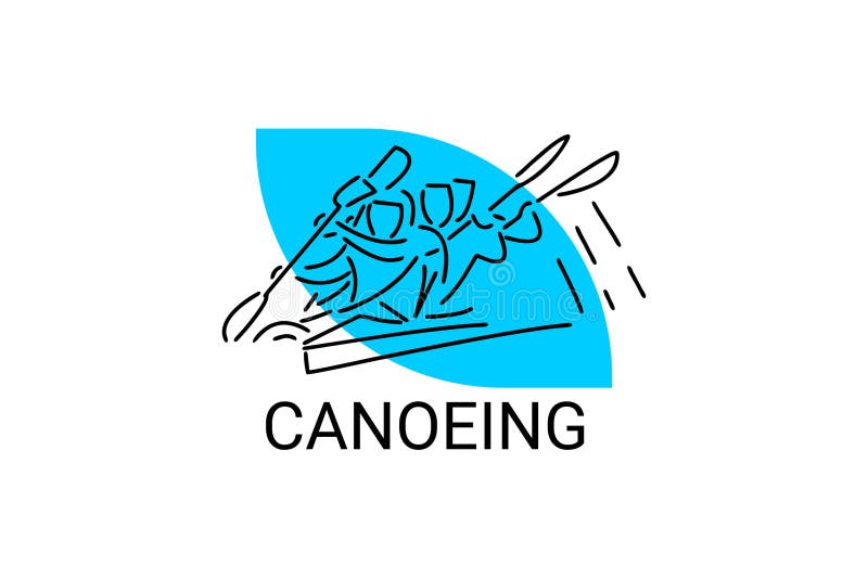 Canoeing Sport Vector Line Icon. Sportman an Athlete Rowing a Canoe in ...