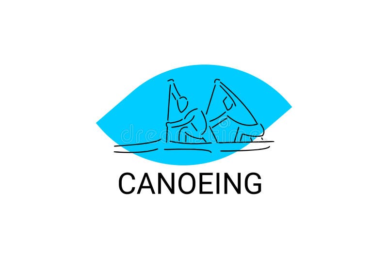 Canoeing Sport Vector Line Icon. Sportman an Athlete Rowing a Canoe in ...