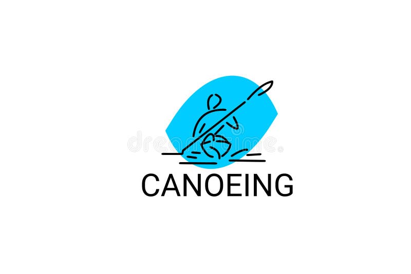 Canoeing Sport Vector Line Icon. Sportman an Athlete Rowing a Canoe in ...