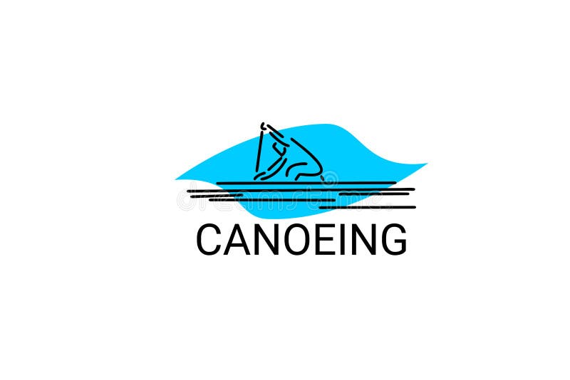 Canoeing Sport Vector Line Icon. Sportman an Athlete Rowing a Canoe in ...