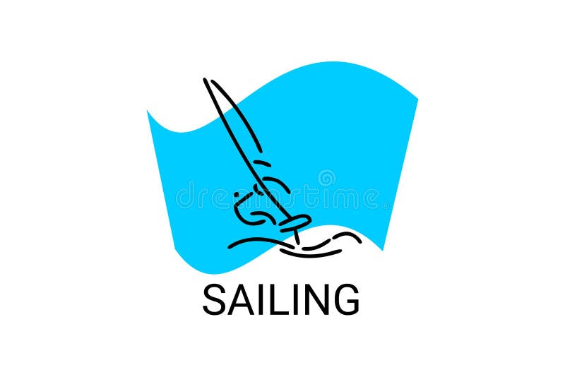 Sailing Sport Vector Line Icon. Athlete is Sailing on a Ship in the Sea ...