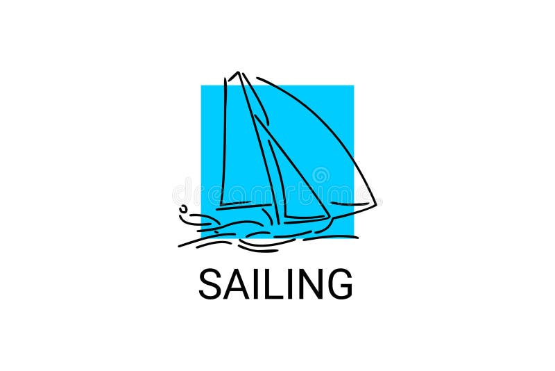 Sailing Sport Vector Line Icon. Athlete is Sailing on a Ship in the Sea ...