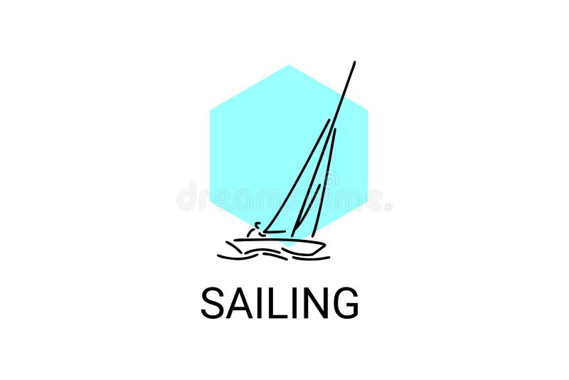 Sailing Sport Vector Line Icon. Athlete is Sailing on a Ship in the Sea ...